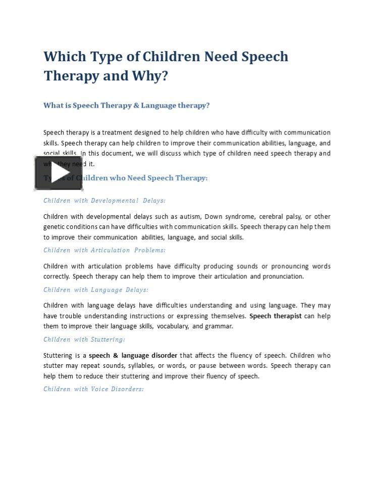 PPT – Which Type of Children Need Speech Therapy and Why? PowerPoint ...