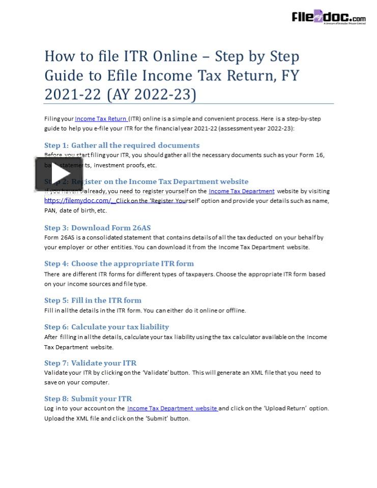 How to file ITR Online – Step by Step Guide to Efile Income Tax Return, FY 2021-22 (AY 2022-23 ...