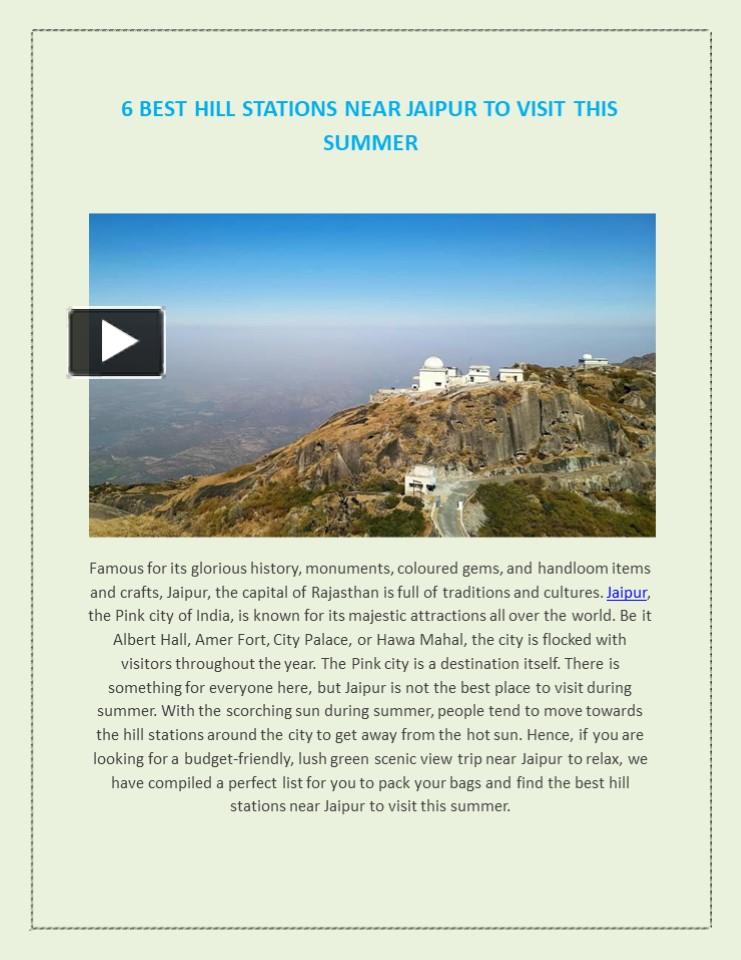PPT – 6 BEST HILL STATIONS NEAR JAIPUR TO VISIT THIS SUMMER PowerPoint presentation | free to ...