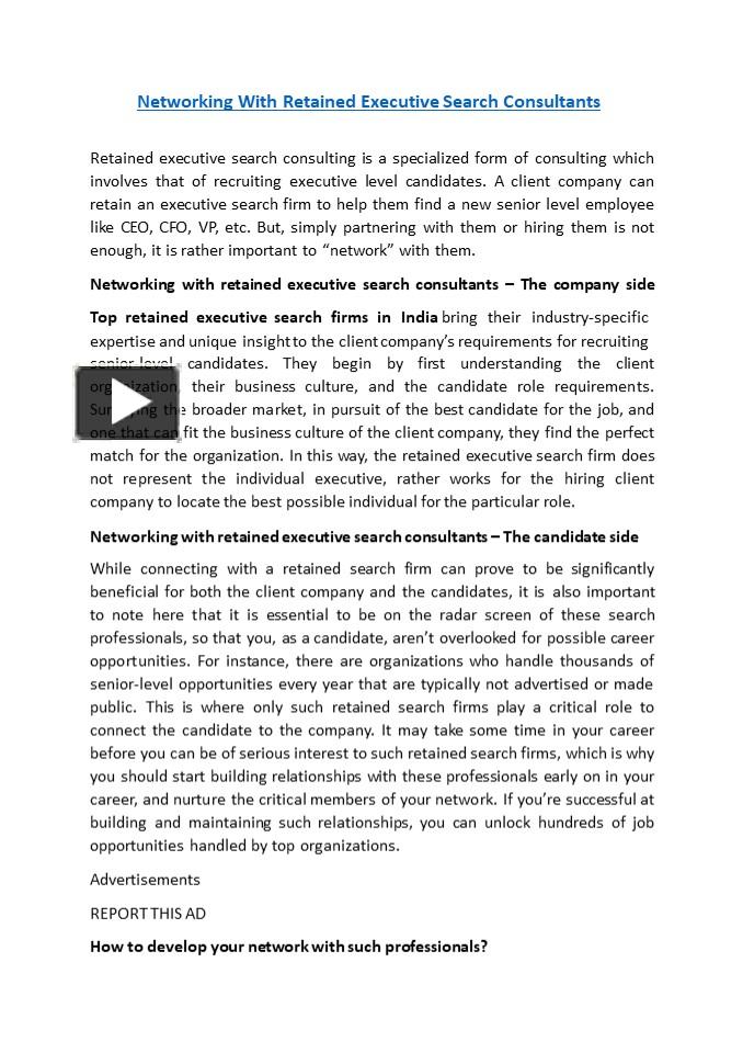 PPT – Networking With Retained Executive Search Consultants PowerPoint presentation | free to ...