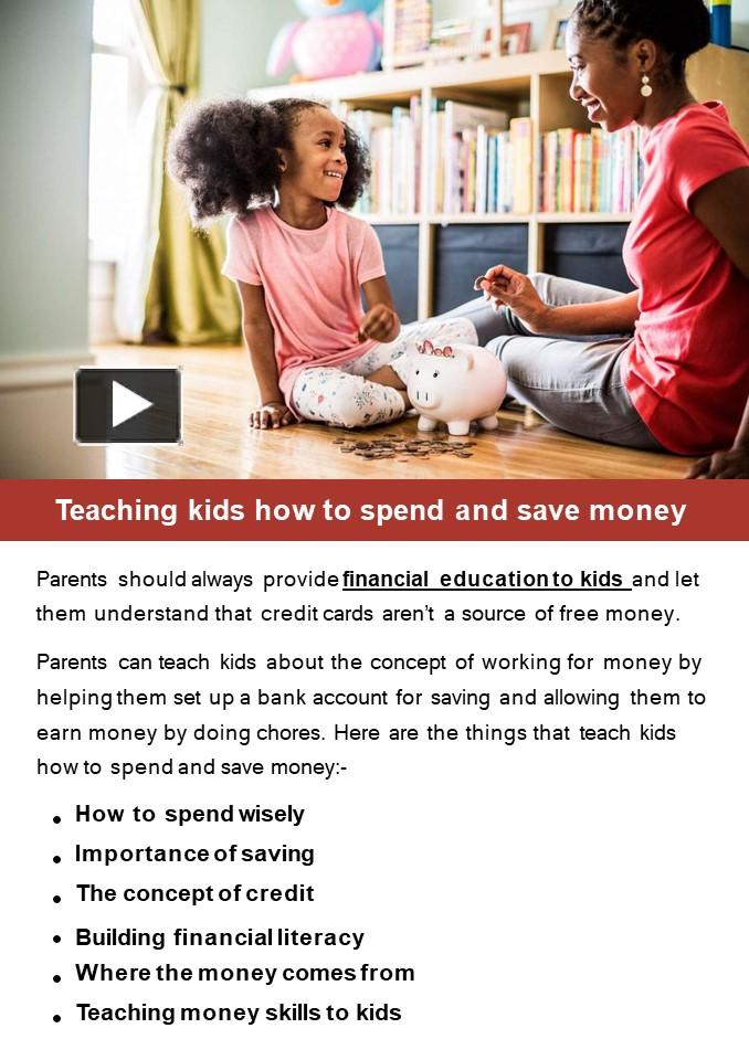 Teaching kids how to spend and save money presentation | free to download
