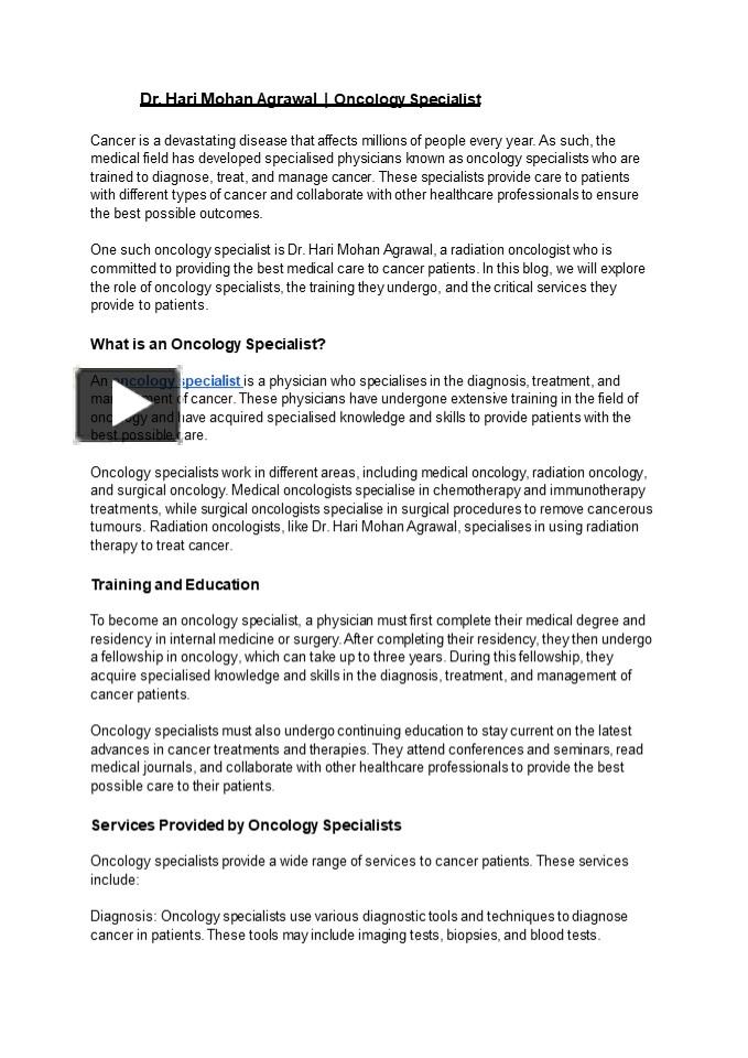 PPT – Dr. Hari Mohan Agrawal | Oncology Specialist (2) PowerPoint presentation | free to ...