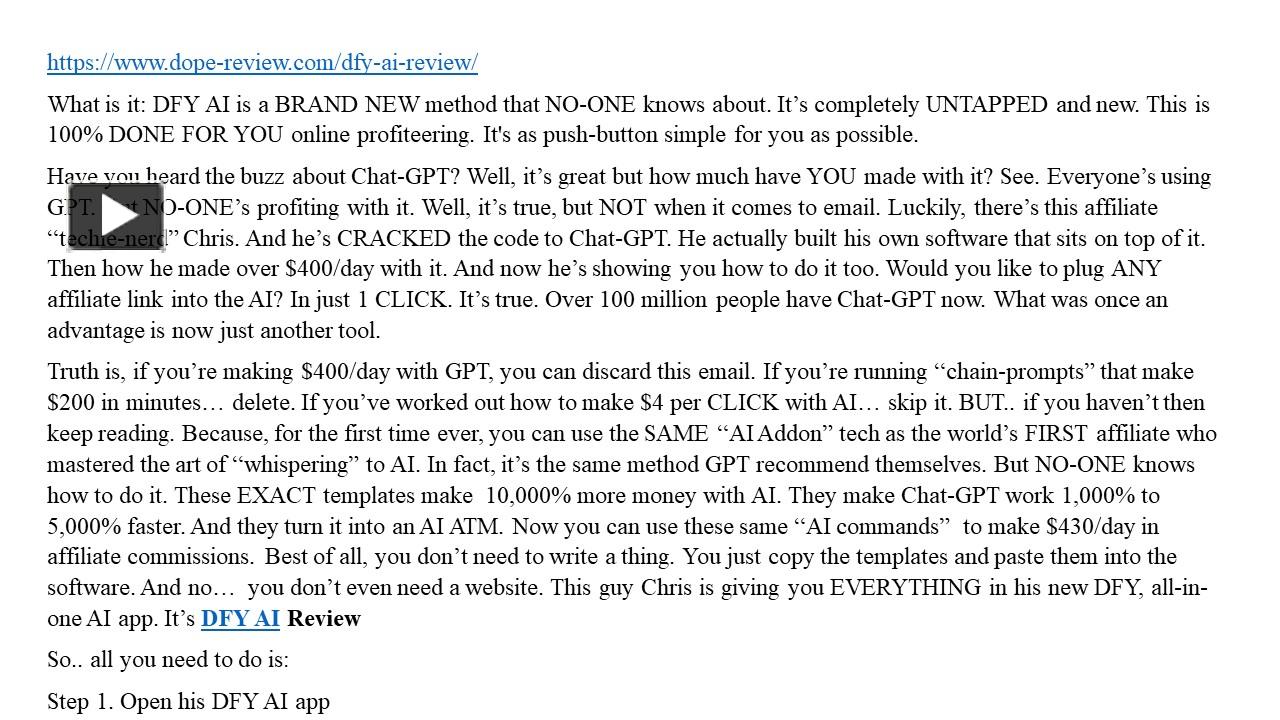 PPT – DFY AI Review PowerPoint presentation | free to download - id: 967937-Yjk0M