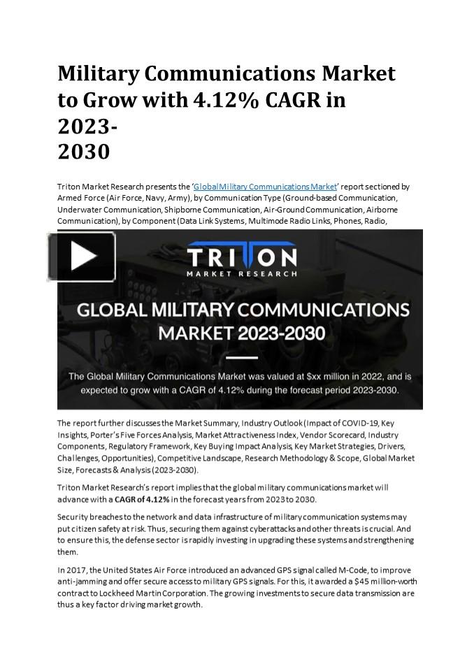 PPT – Military Communications Market to Grow with 4.12% CAGR in 2023-2030 PowerPoint ...