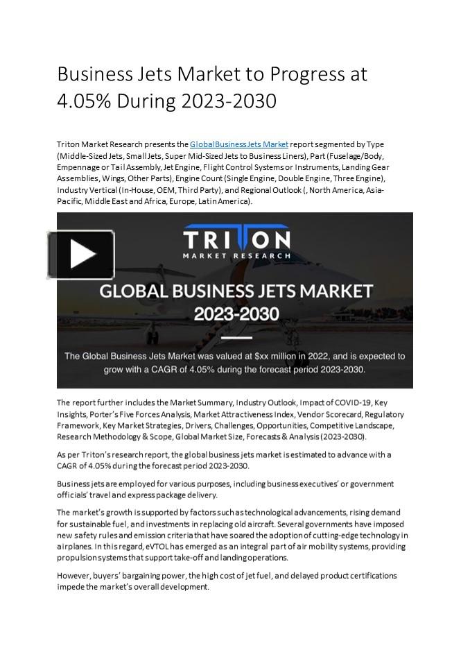 PPT – Business Jets Market to Progress at 4.05% During 2023-2030 PowerPoint presentation | free ...