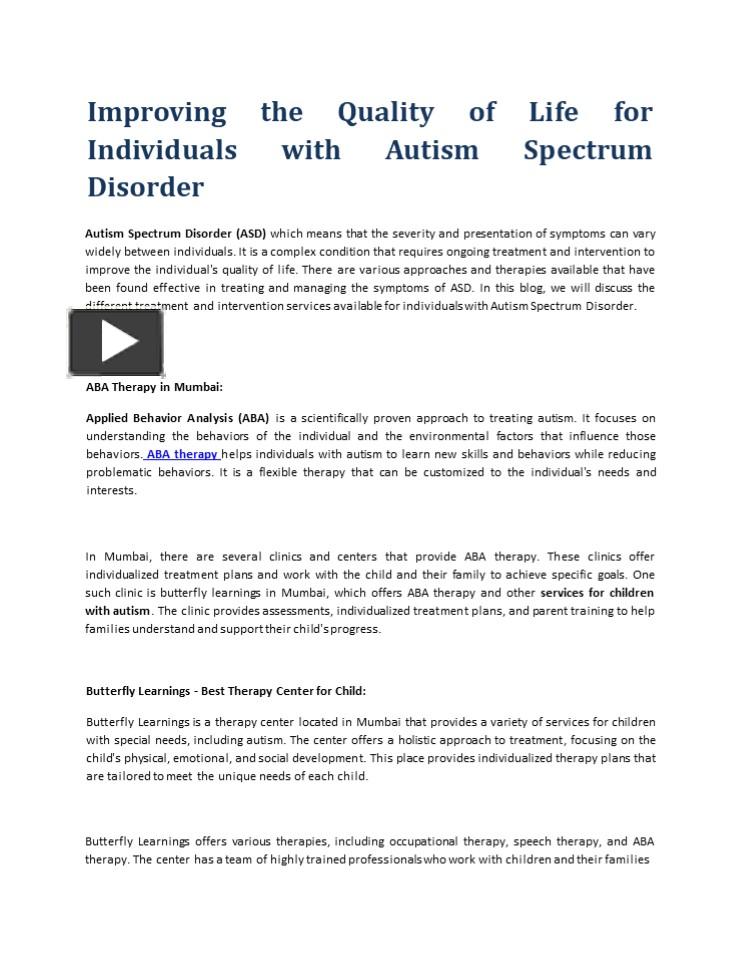 Ppt Improving The Quality Of Life For Individuals With Autism