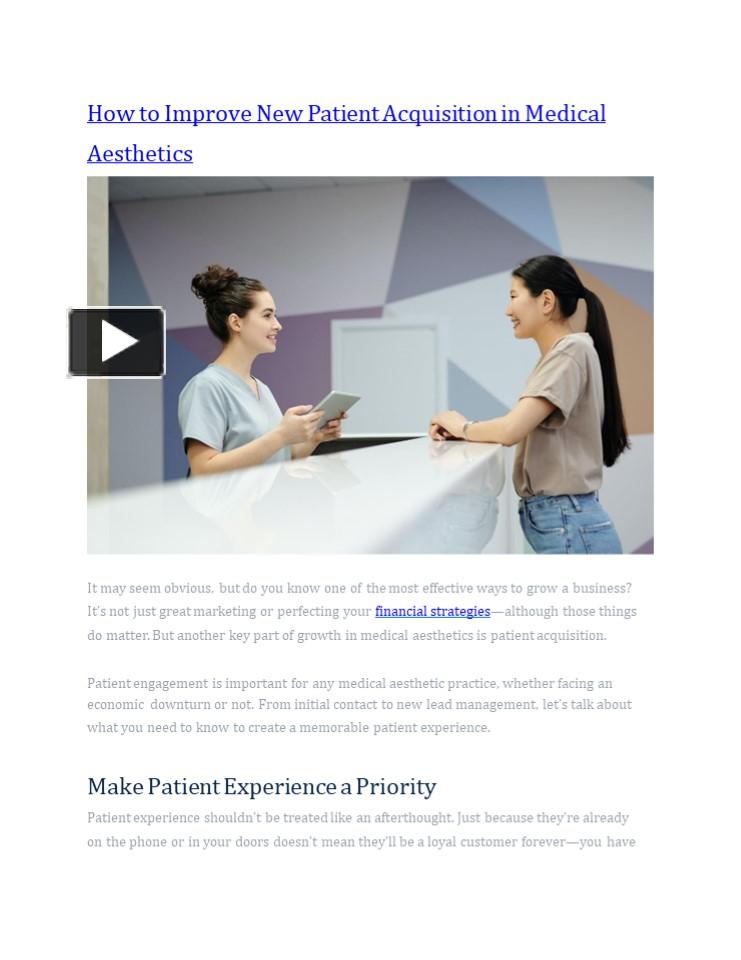 How to Improve New Patient Acquisition in Medical Aesthetics presentation | free to download