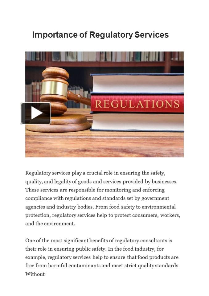 Importance of Regulatory Services presentation | free to download