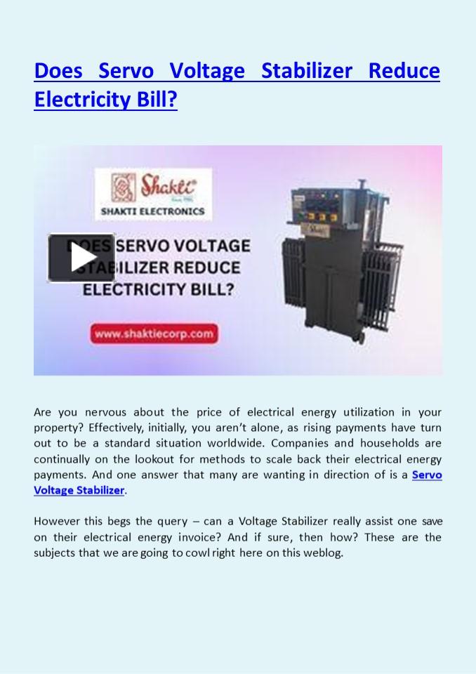 Does Servo Voltage Stabilizer Reduce Electricity Bill? presentation | free to download