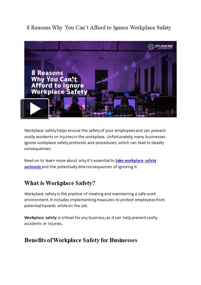 PPT – 8 Reasons Why You Can’t Afford to Ignore Workplace Safety PowerPoint presentation | free ...