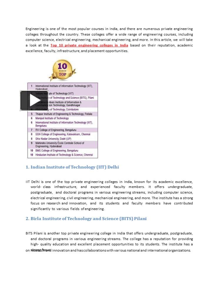 PPT – Top 10 Private Engineering Colleges in India 2023 PowerPoint presentation | free to ...