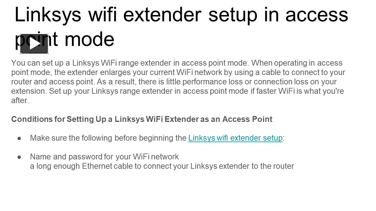 Ppt Linksys Wifi Extender Setup As Access Point Powerpoint