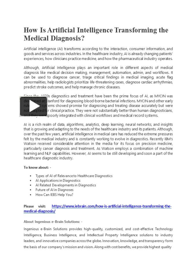 How Is Artificial Intelligence Transforming the Medical Diagnosis? presentation | free to download