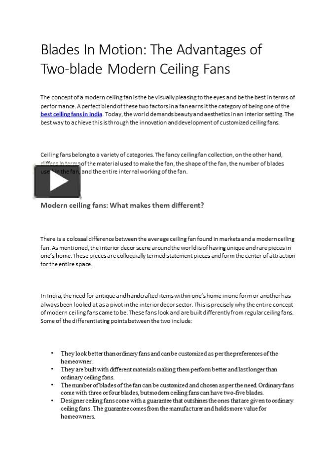 Blades In Motion: The Advantages of Two-blade Modern Ceiling Fans presentation | free to download