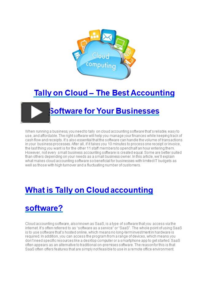 PPT – Tally on Cloud – The Best Accounting Software for Your Businesses PowerPoint presentation ...