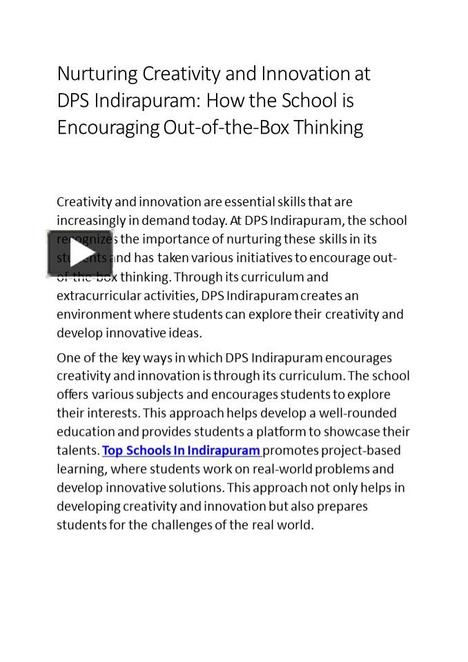 PPT – Nurturing Creativity and Innovation at DPS Indirapuram: How the School is Encouraging Out ...