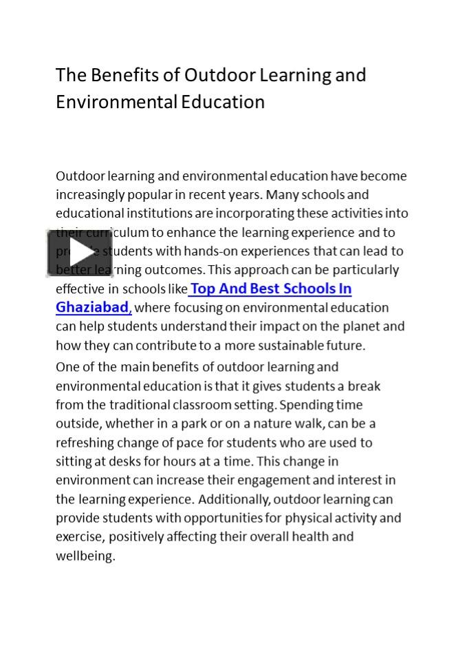The Benefits of Outdoor Learning and Environmental Education ...