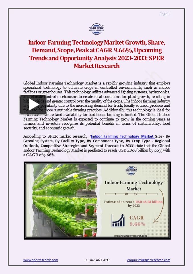 Indoor Farming Technology Market Growth, Share, Demand, Scope, Peak at CAGR 9.66%, Upcoming ...