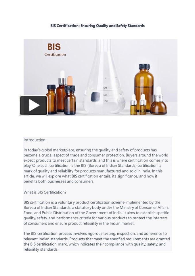 BIS Certification: Ensuring Quality and Safety Standards presentation | free to download
