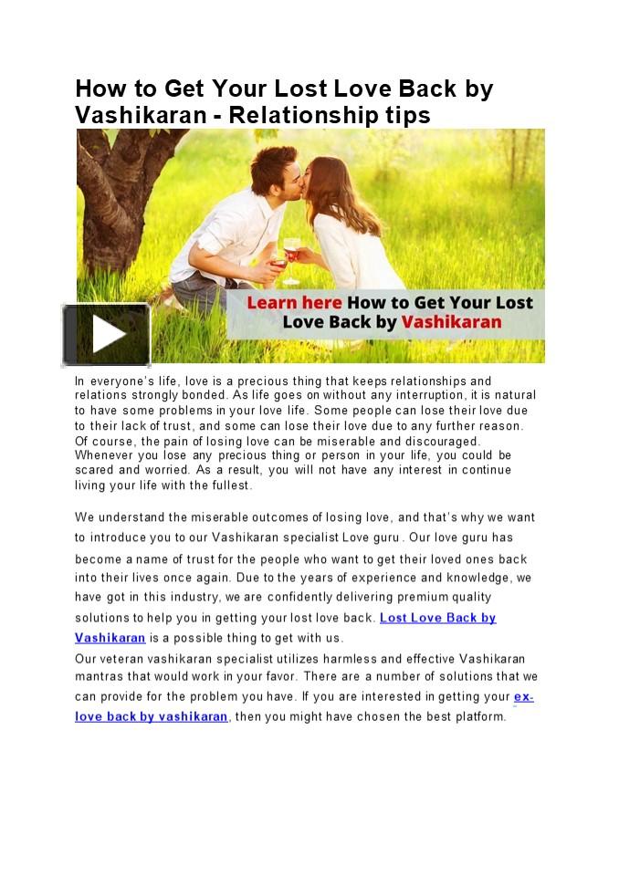 How to Get Your Lost Love Back by Vashikaran - Relationship tips presentation | free to download