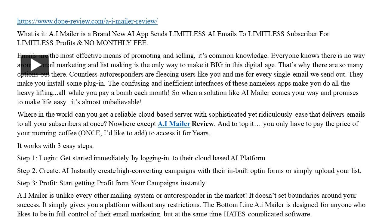 PPT – A.I Mailer Review PowerPoint presentation | free to download - id: 96d484-YTJjY