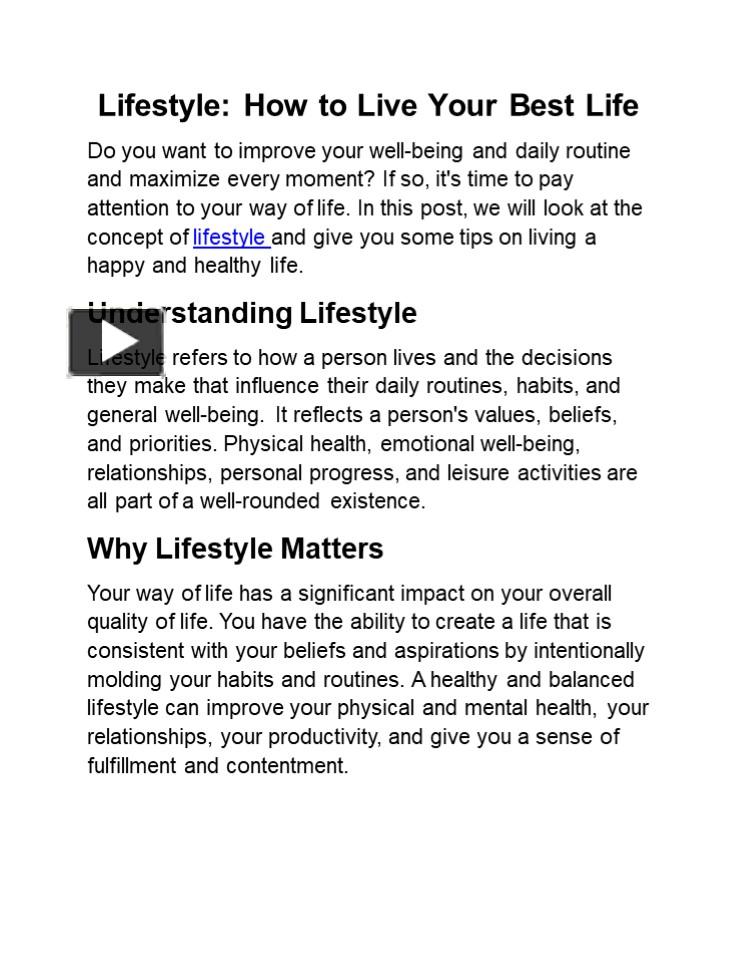 Lifestyle: How to Live Your Best Life presentation | free to download