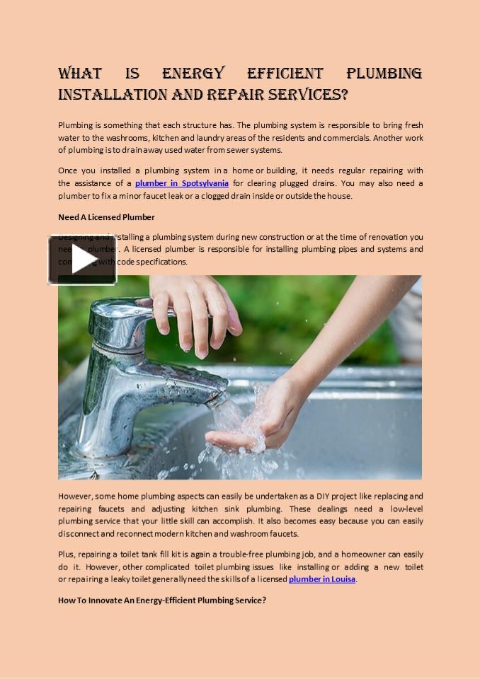 What is Energy Efficient Plumbing Installation and Repair Services? presentation | free to download