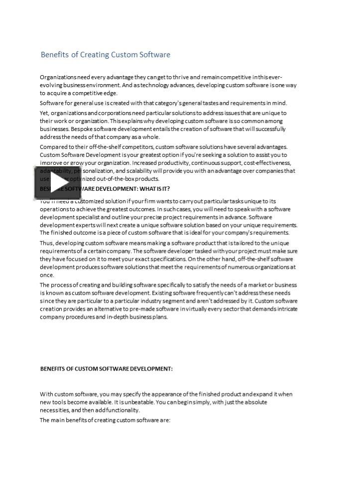 Benefits of Custom Creating Software Development For Business presentation | free to download