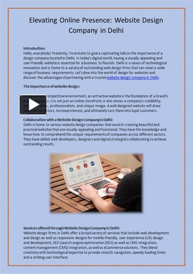 Elevating Online Presence: Website Design Company in Delhi presentation | free to download