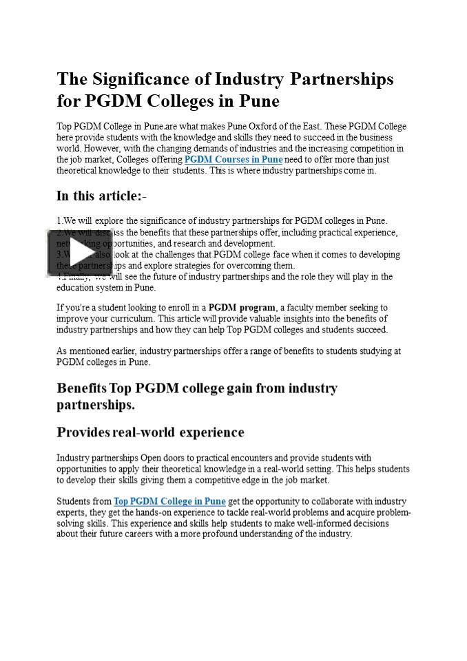 PPT – The Significance of Industry Partnerships for Top PGDM College in Pune | IIMS Pune (1 ...