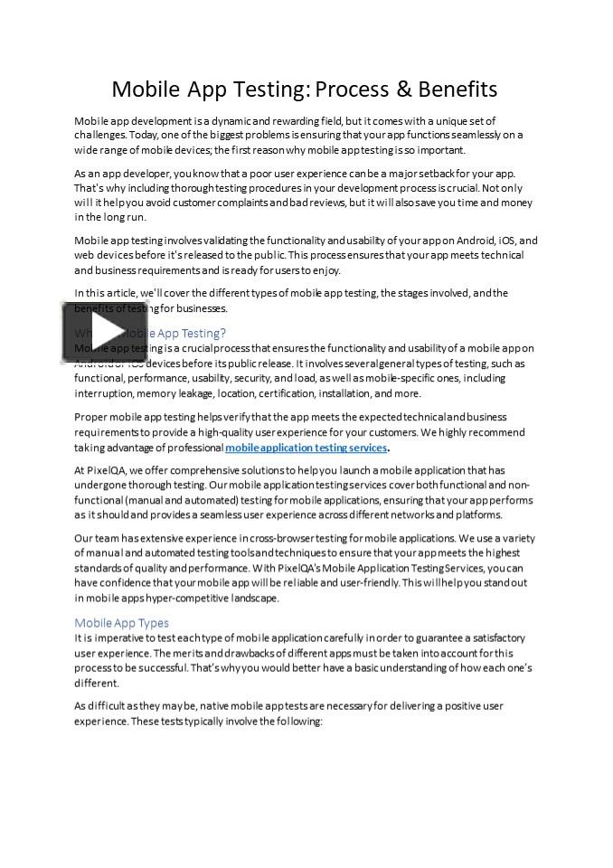 Mobile App Testing Process And Benefits Presentation Free To Download