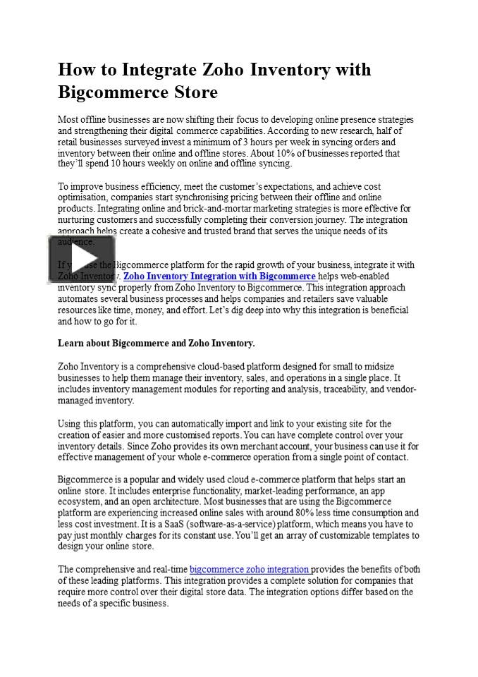 PPT – How to Integrate Zoho Inventory with Bigcommerce Store PowerPoint presentation | free to ...