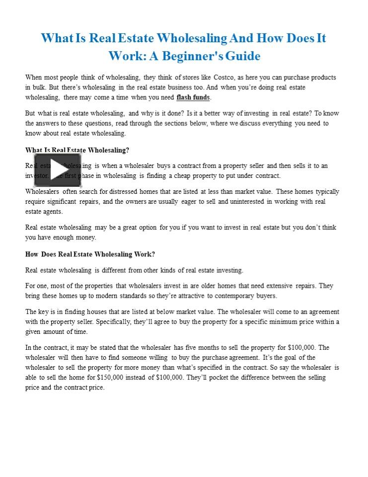 What Is Real Estate Wholesaling And How Does It Work: A Beginner's Guide presentation | free to ...