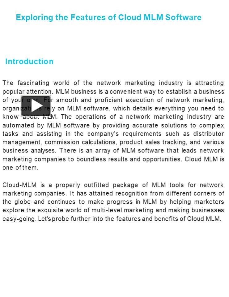 Exploring the Features of Cloud MLM Software presentation | free to download