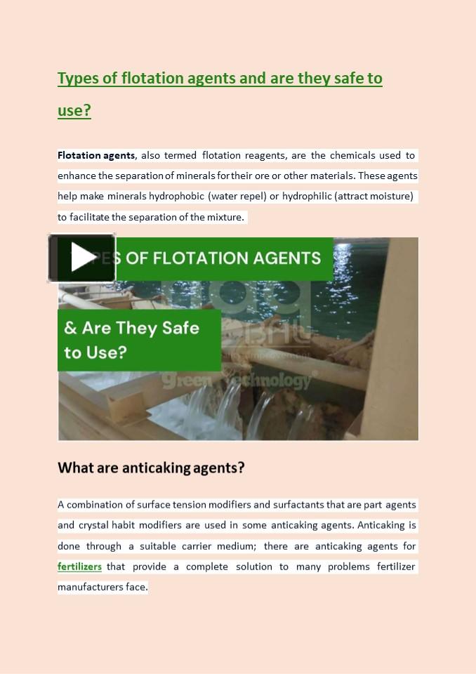 Types of flotation agents and are they safe to use? presentation | free to download