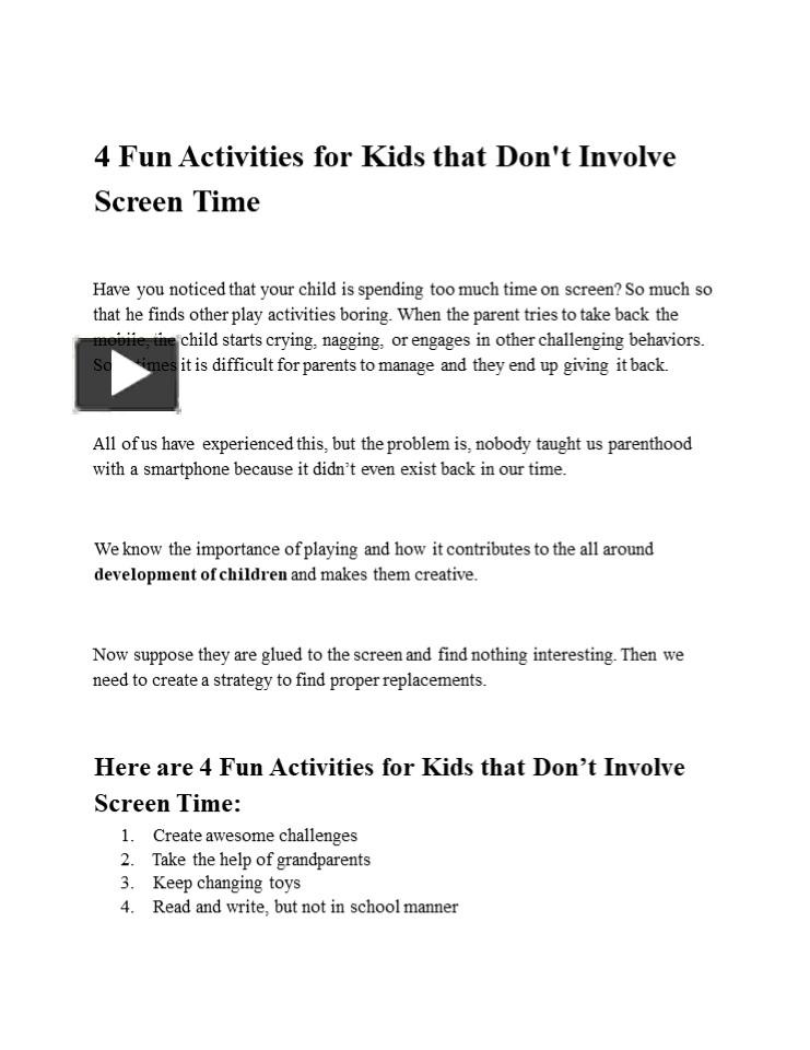 4 Fun Activities for Kids that Don't Involve Screen Time presentation ...