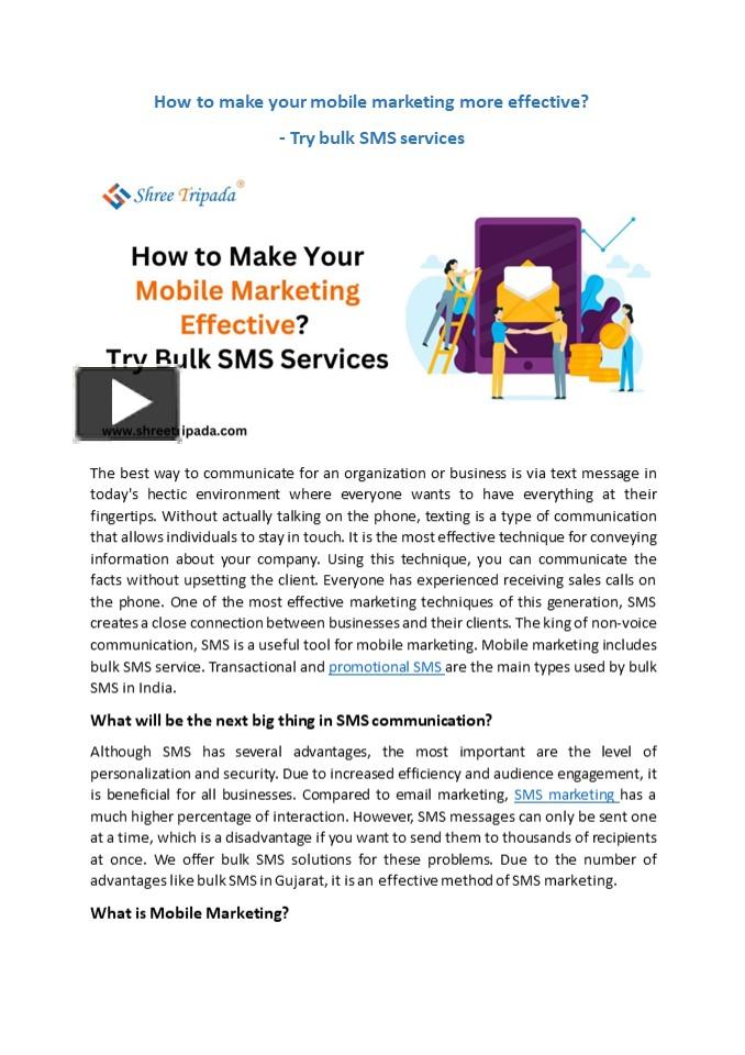 How to make your mobile marketing more effective? - Try bulk SMS services presentation | free to ...