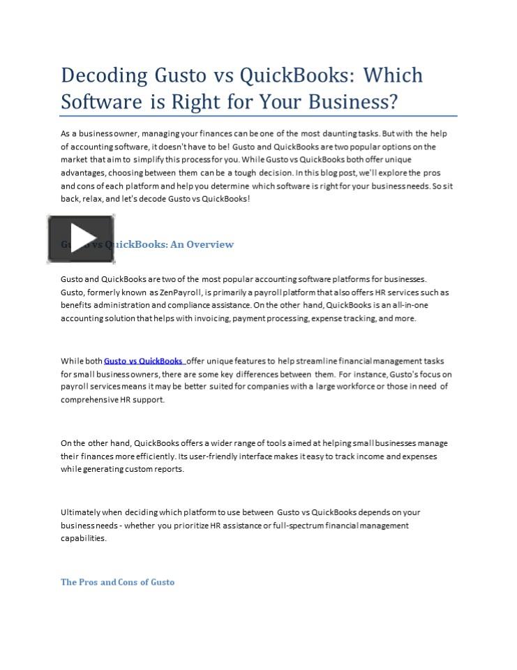 PPT – Decoding Gusto vs QuickBooks: Which Software is Right for Your Business? PowerPoint ...