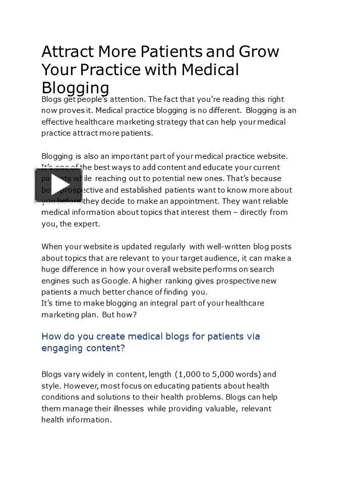 PPT – Attract More Patients and Grow Your Practice with Medical Blogging PowerPoint presentation ...
