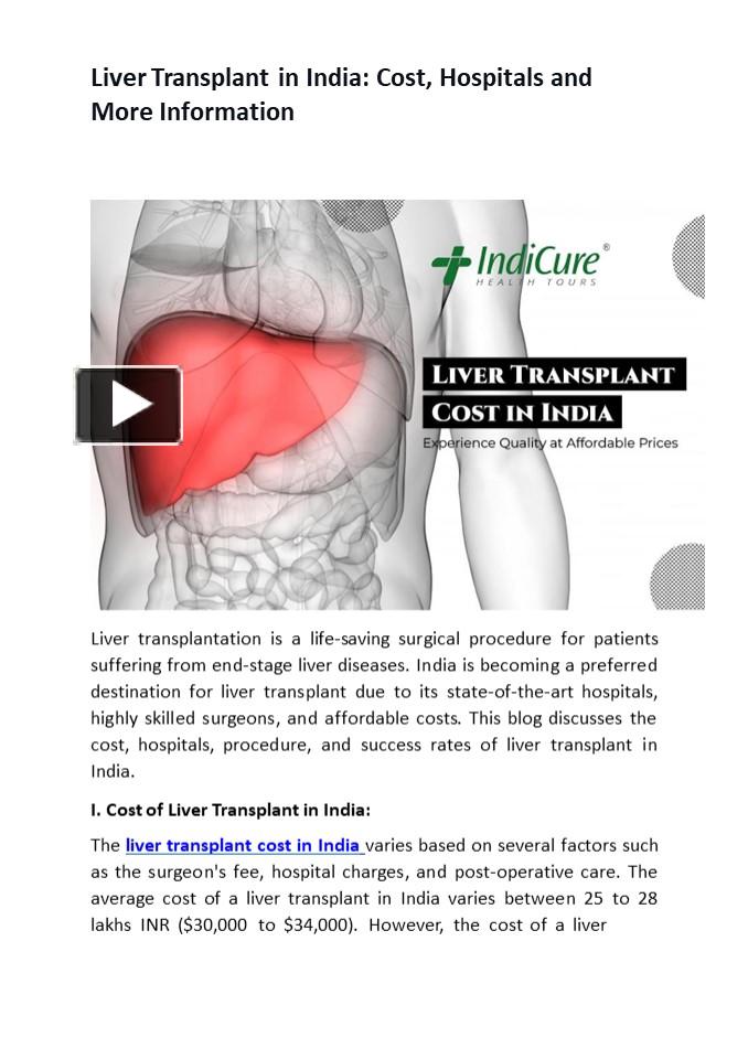 PPT – Liver Transplant in India Cost Hospitals and More PowerPoint ...