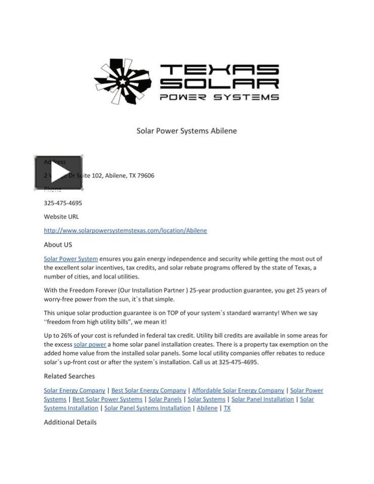 Solar Power Systems Abilene Presentation Free To Download
