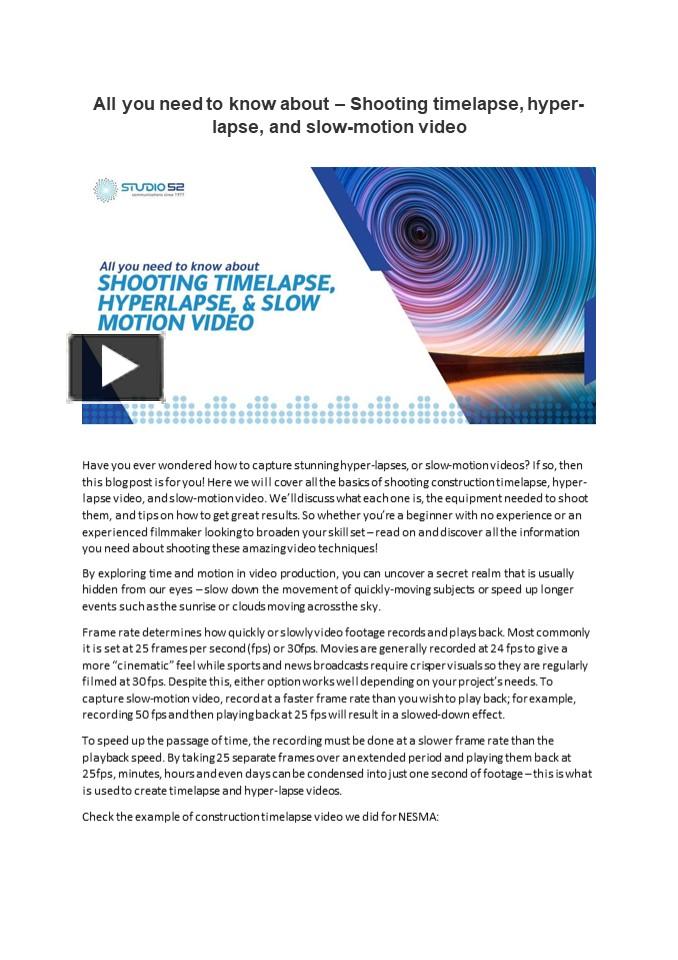 PPT – All you need to know about – Shooting timelapse, hyper-lapse, and slow-motion video ...