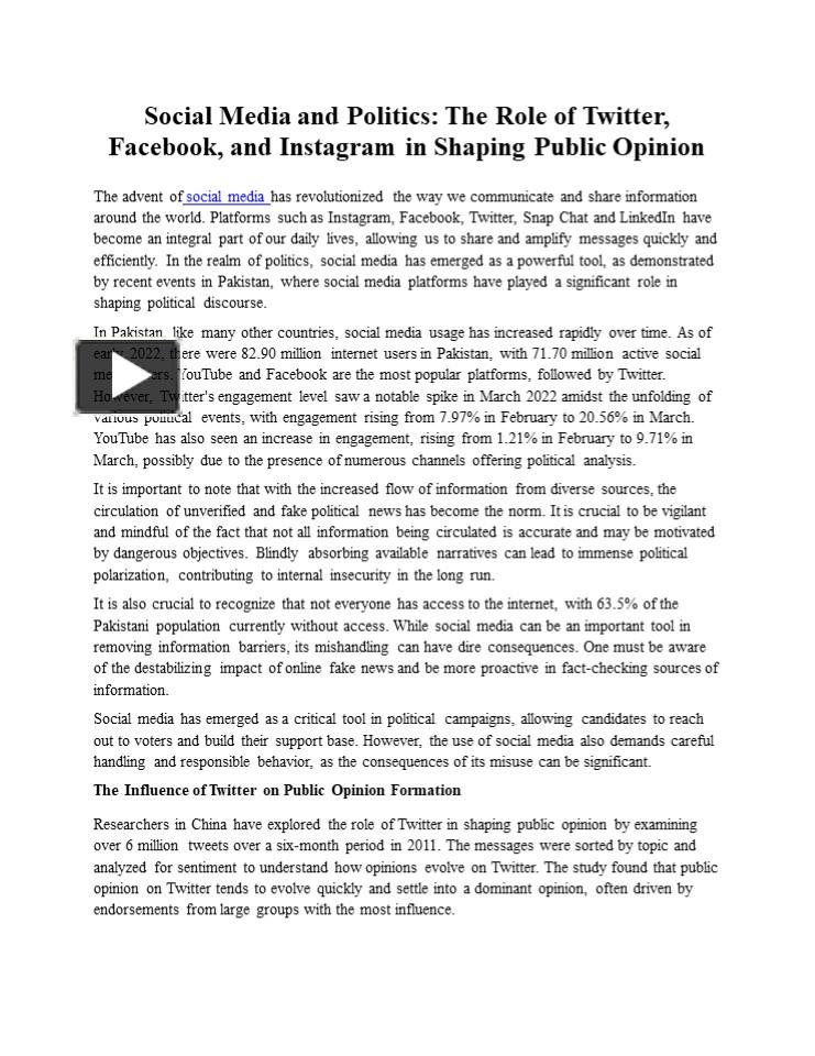 Social Media and Politics: The Role of Twitter, Facebook, and Instagram in Shaping Public ...