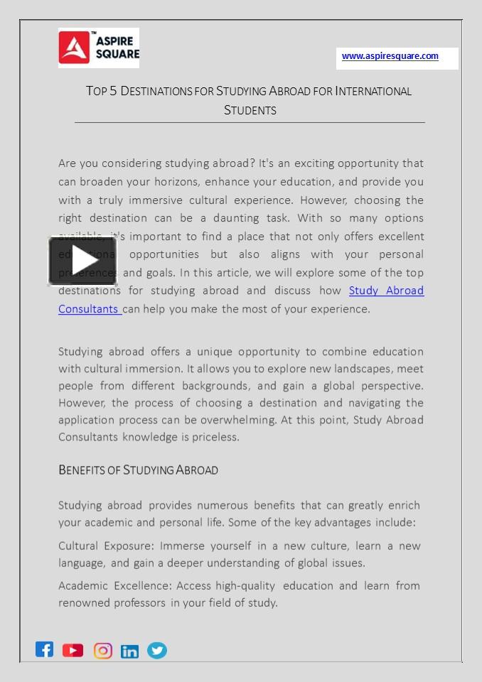 PPT – Top 5 Destinations for Studying Abroad for International Students PowerPoint presentation ...