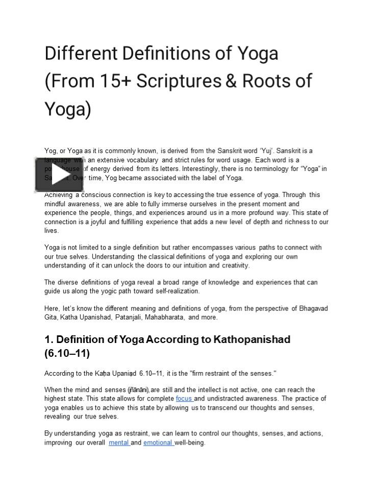 PPT – Different Definitions of Yoga (From 15+ Scriptures & Roots of ...