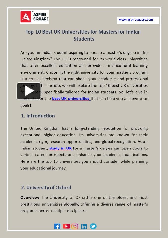 PPT – Top 10 Best UK Universities for Masters for Indian Students ...