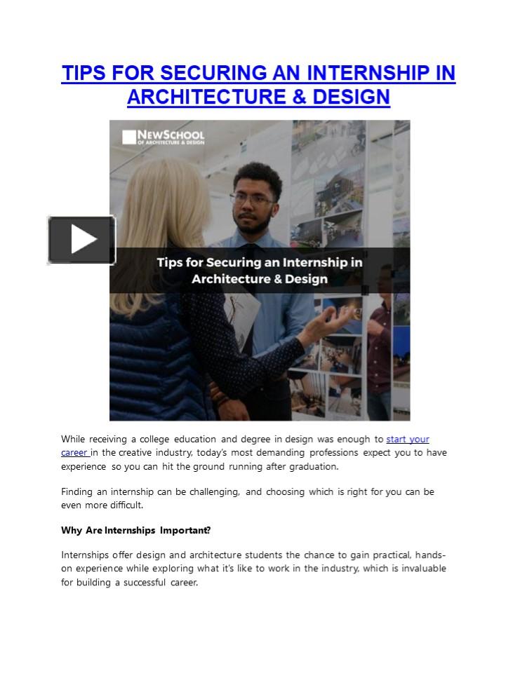 PPT – TIPS FOR SECURING AN INTERNSHIP IN ARCHITECTURE & DESIGN PowerPoint presentation | free to ...