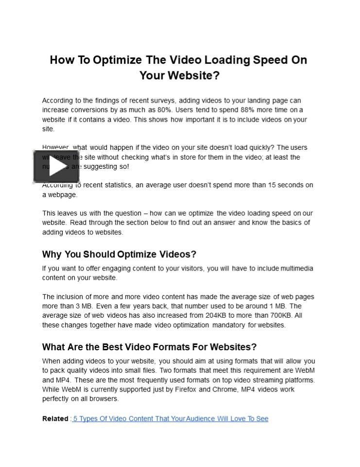 PPT – How To Optimize The Video Loading Speed On Your Website PowerPoint presentation | free to ...