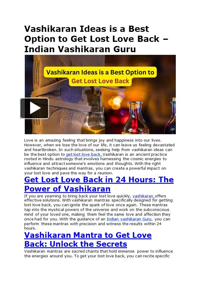 PPT – Vashikaran Ideas is a Best Option to Get Lost Love Back - Indian Vashikaran Guru ...