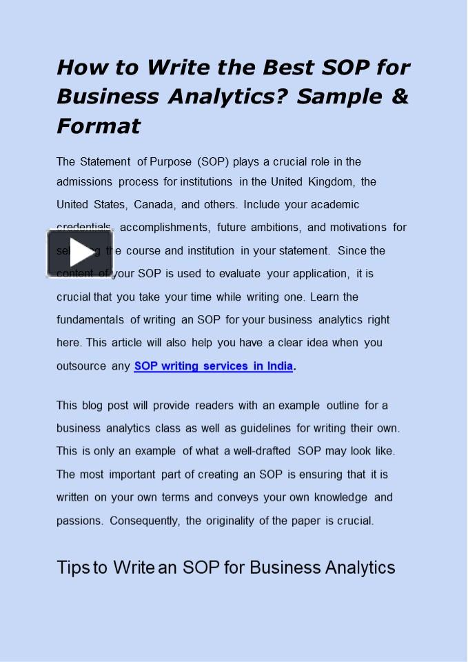 How to Write the Best SOP for Business Analytics? Sample & Format (1) presentation | free to ...